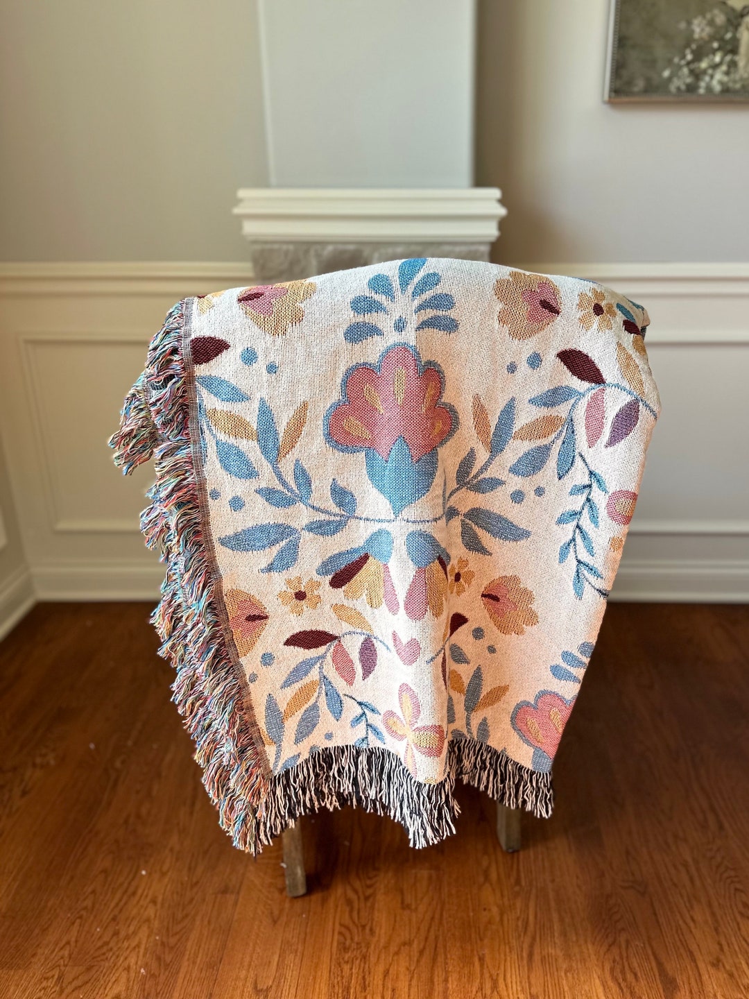 Mexican Blanket With Flowers. Hispanic Gift for Friend, Mom or Grandma ...