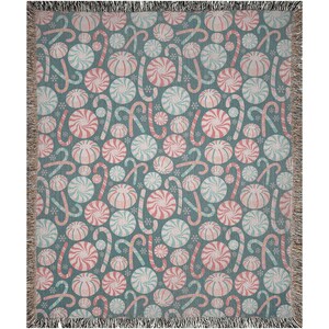 Christmas Woven Blankets With Muted Colors. Candy Canes and Peppermint ...