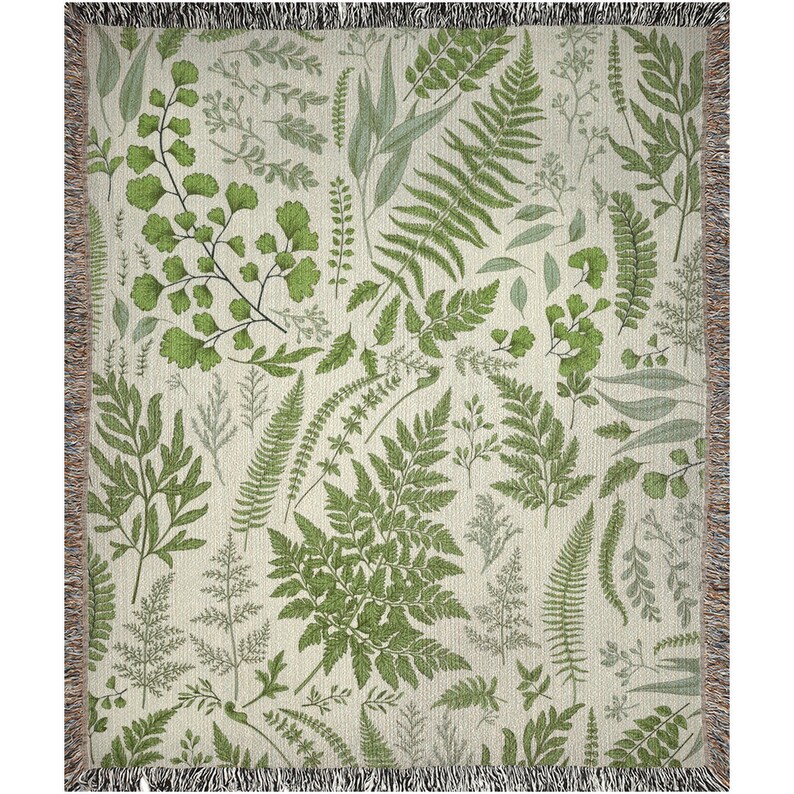Botanical Woven Blanket With Fern Leaves for Her. Green Leaves - Etsy