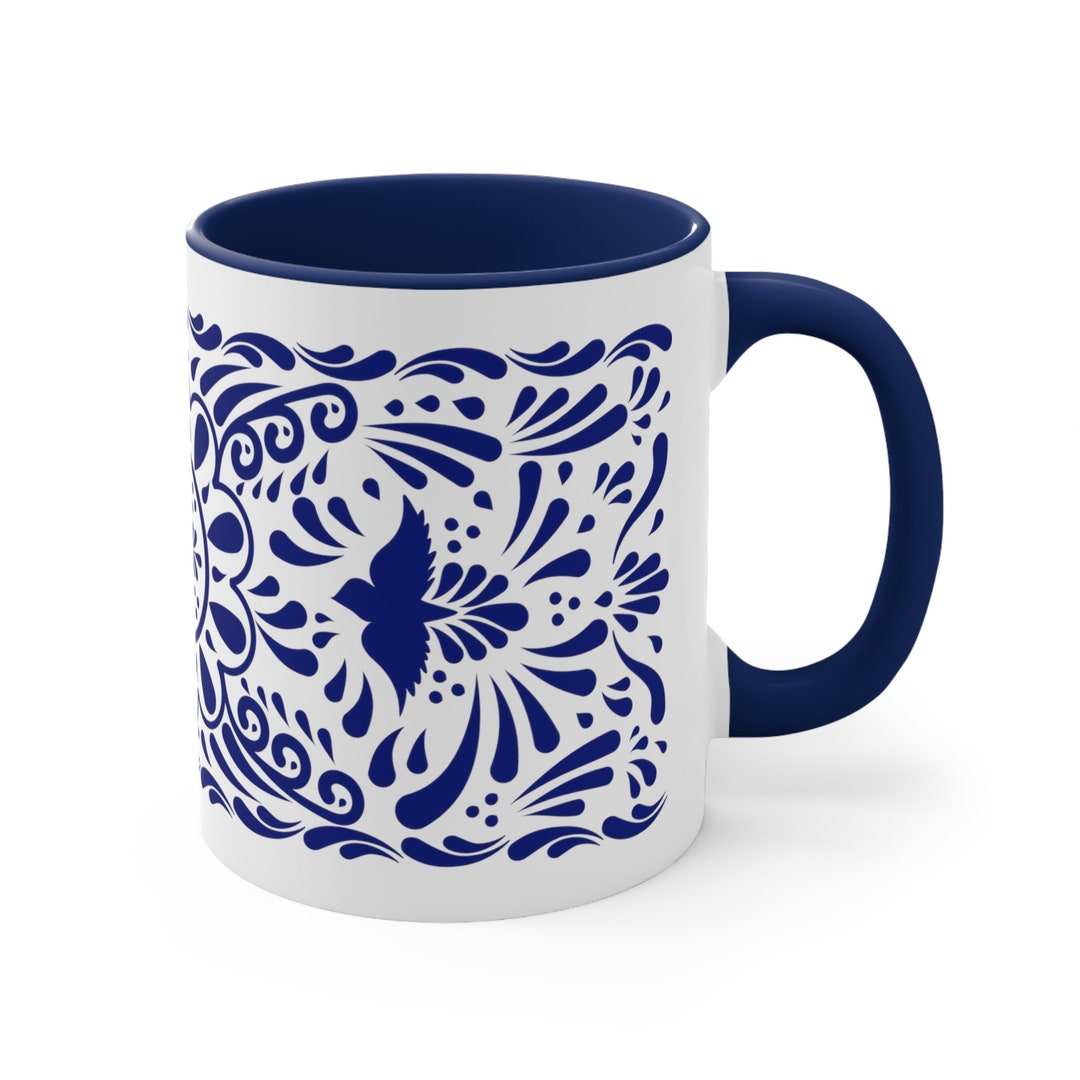 Mexican Coffee Mug With Blue Talavera Art for Him or Her. Mexican ...