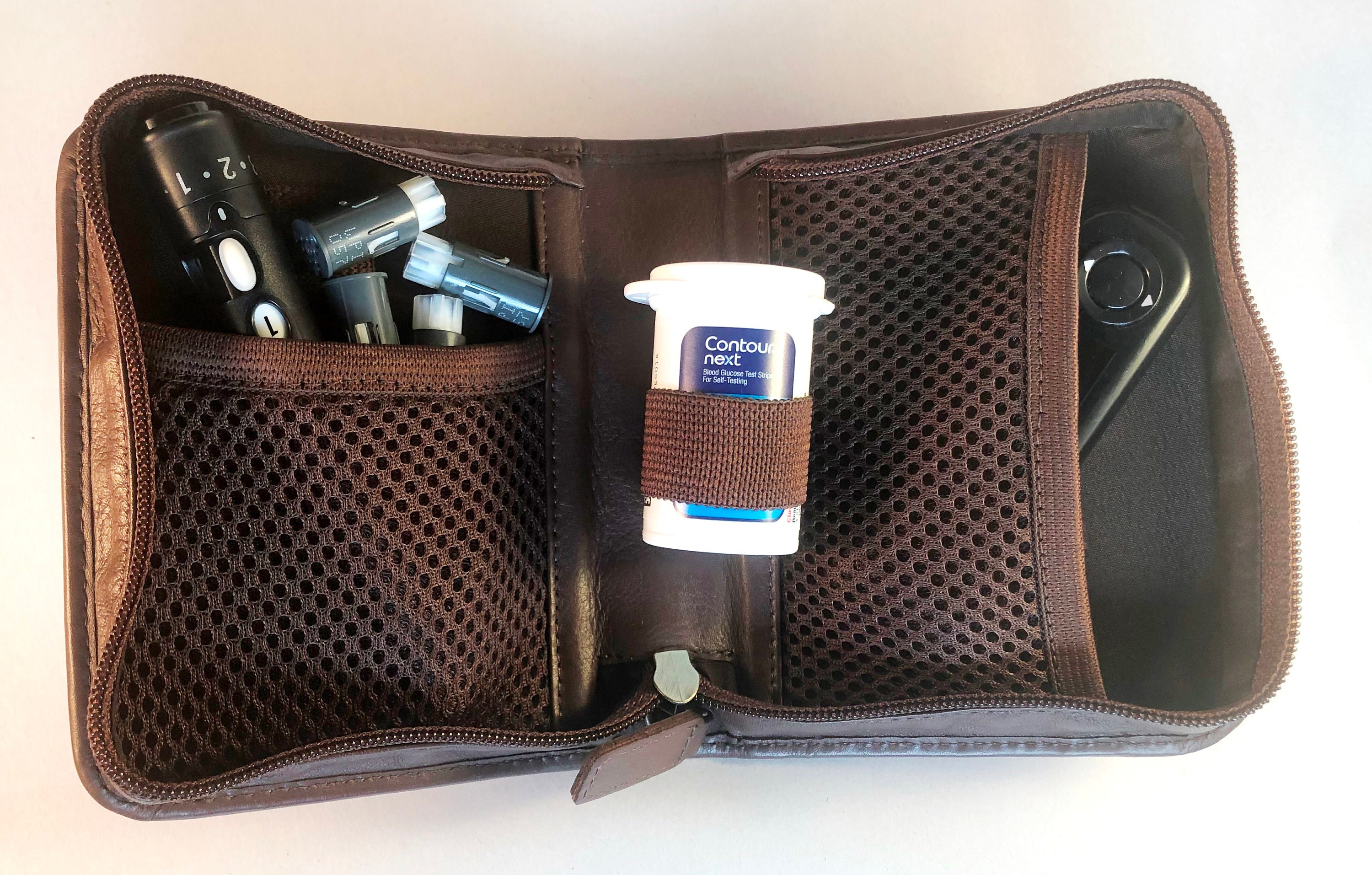 Diabetic Glucometer / Glucose Meter Quality Nappa Leather Case EARTHY ...