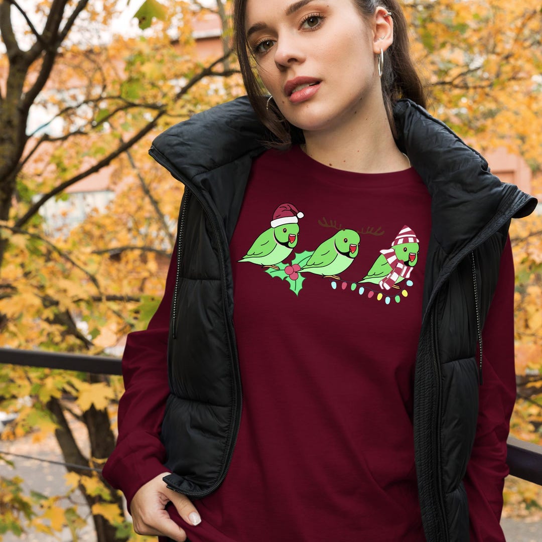 Christmas Ringneck Parakeet Long Sleeve Tee - Kawaii Birb Holiday ...