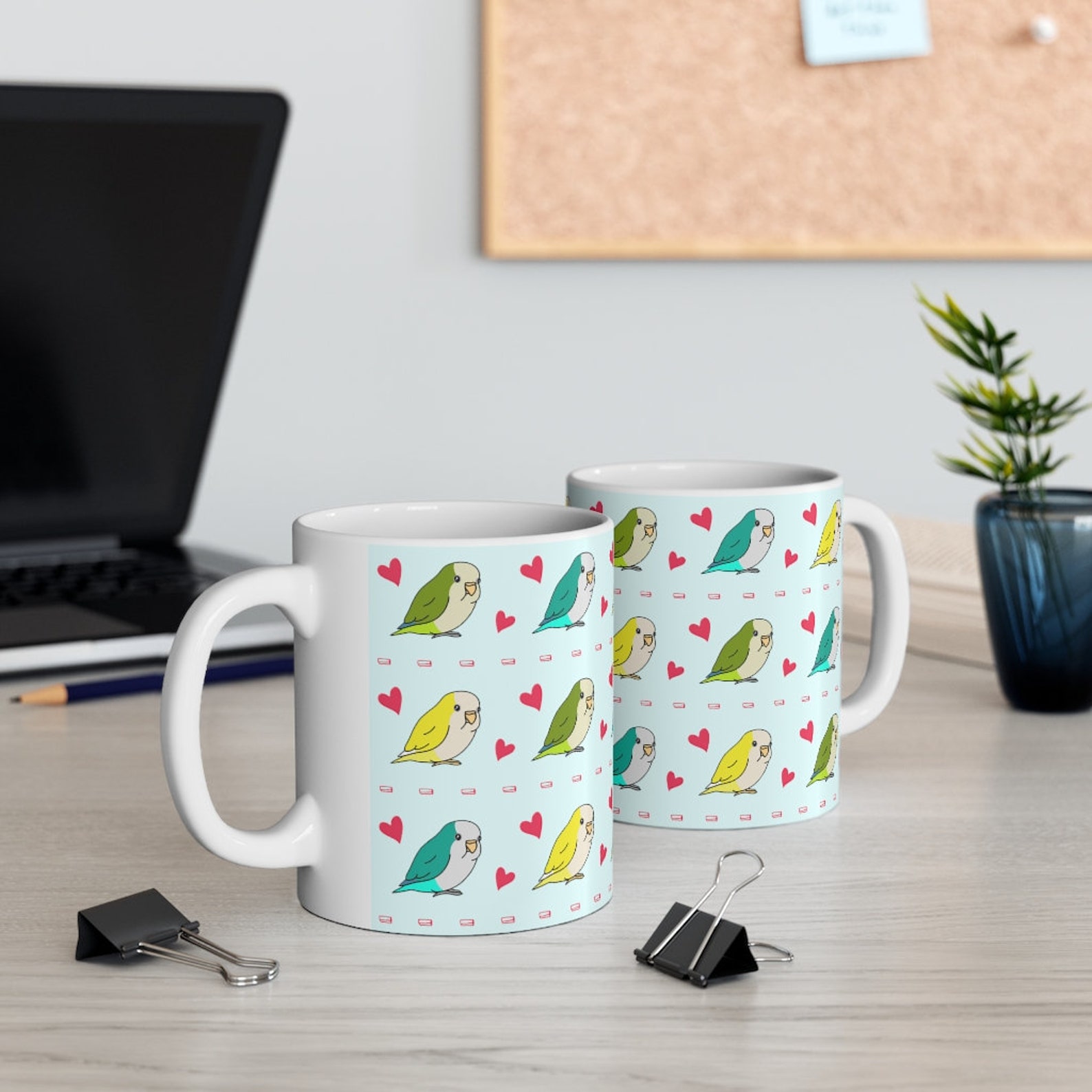 Chubby Quakers Pattern Mug, Cute Quaker Parrot Ceramic Mug 11oz, Monk ...
