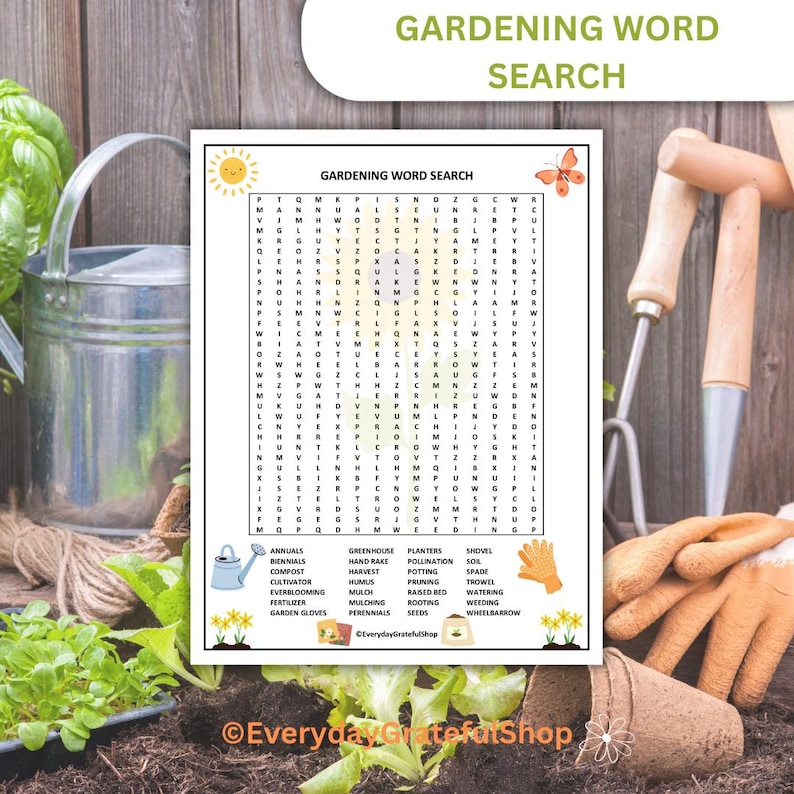 Gardening Word Search Puzzle - Fun Brain Game for Plant Lovers, Green ...