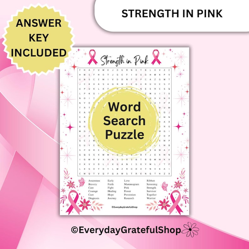 Strength in Pink Word Search Puzzle: Breast Cancer Activity (PDF ...