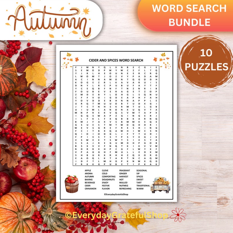 Fall Word Search Autumn Word Search Puzzle Fall-themed Activity ...
