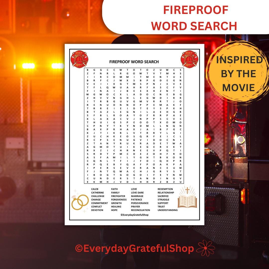 Fireproof Word Search Printable Inspired by the Movie and Book - Bible ...