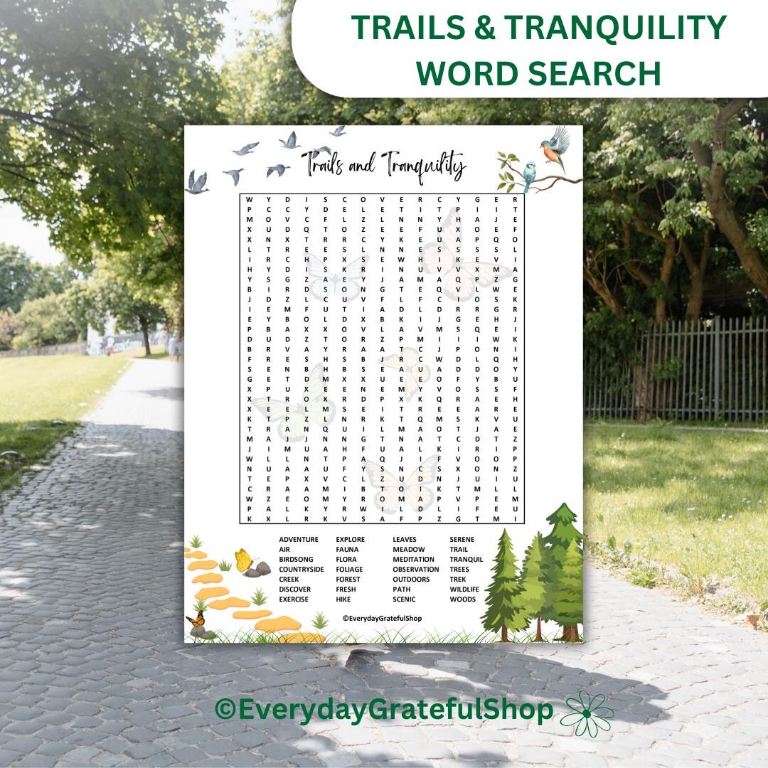 Nature Walk Word Search Puzzle – Trails & Tranquility Theme – Printable ...