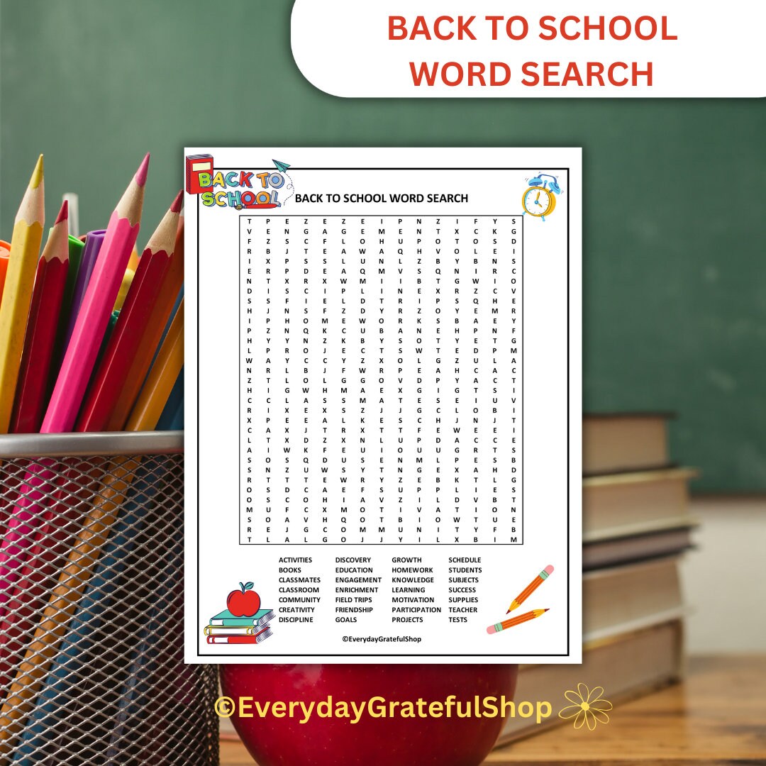 Back to School Word Search School Themed Puzzle Education Word Search ...