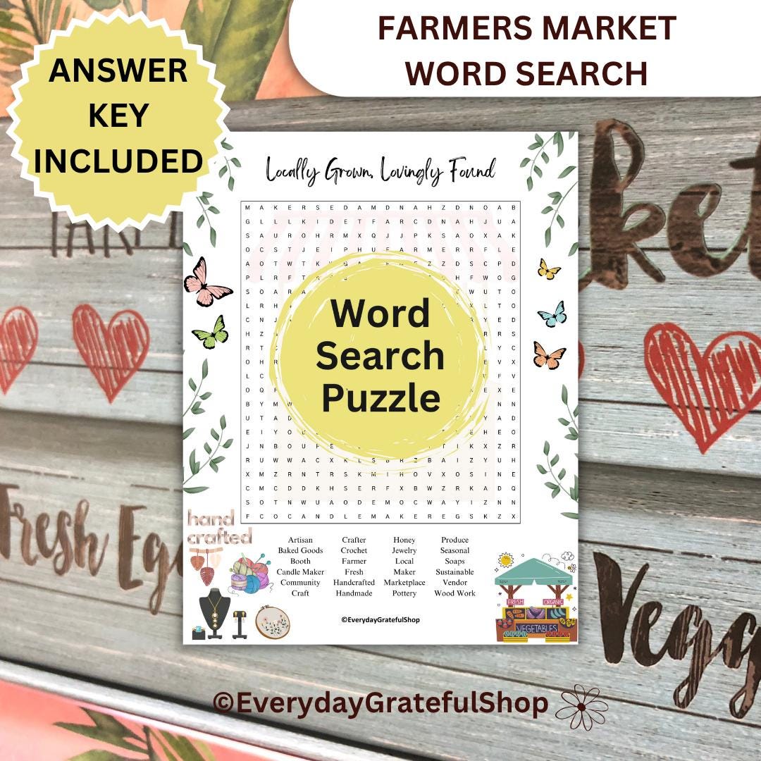 Farmers Market Word Search Puzzle: Printable Fresh Produce Game (PDF ...