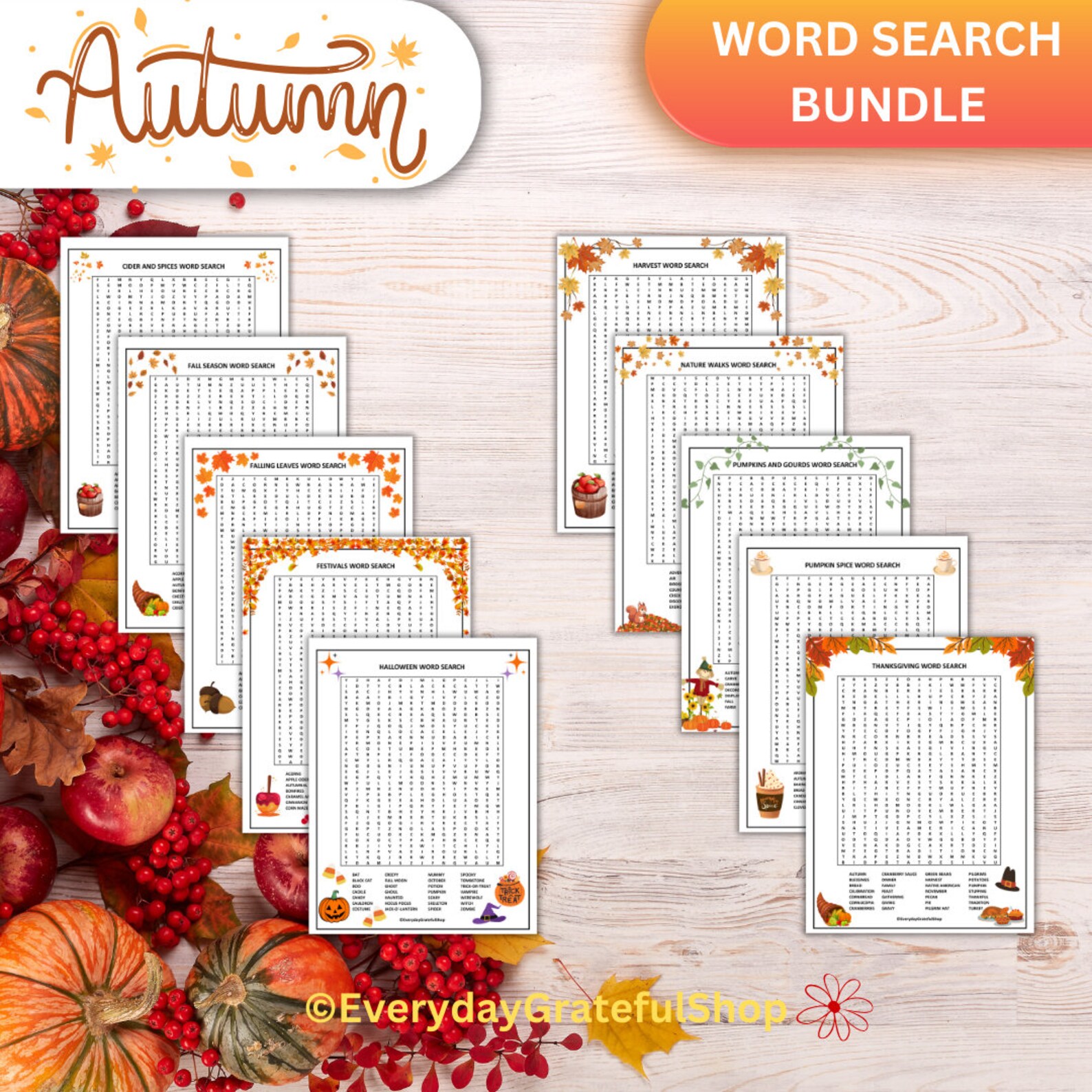 Fall Word Search Autumn Word Search Puzzle Fall-themed Activity ...