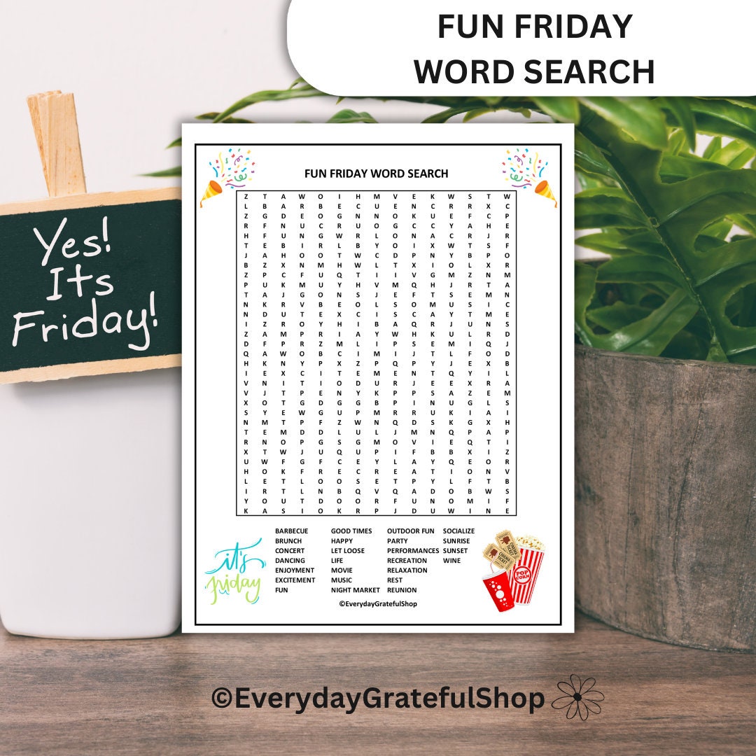 Fun Friday Word Search Friday Word Search Puzzle Weekend Word Search ...