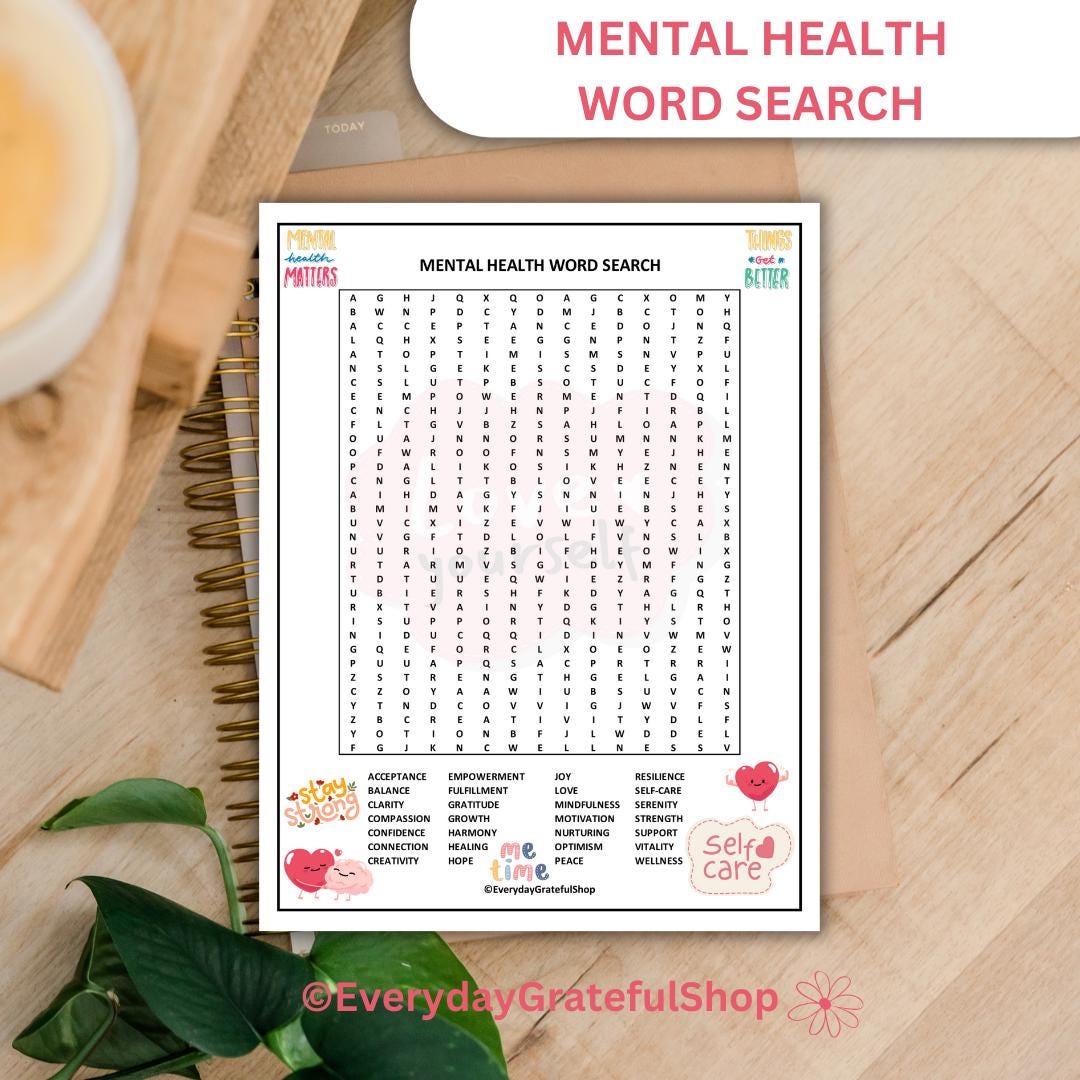 Printable Mental Health Word Search Puzzle | Stress Relief Activity ...