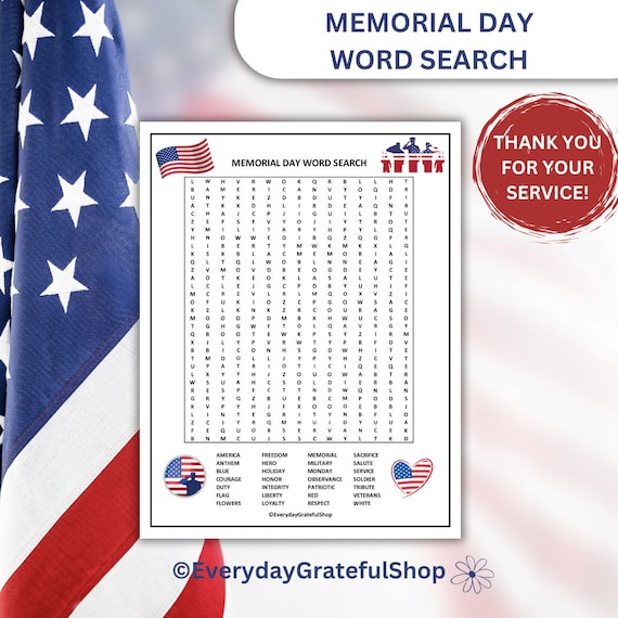Memorial Day Word Search Memorial Day Word Search For A Fun Holiday