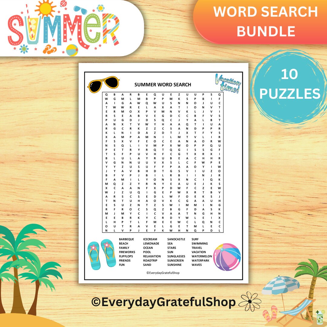 Summer Word Search Summer-themed Puzzle Seasonal Word Search Fun Summer ...