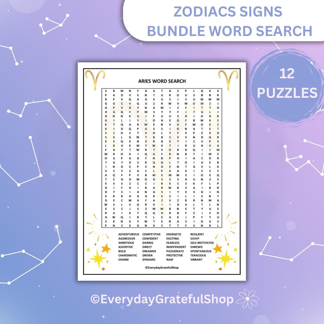 Zodiac Signs Word Search Bundle | Astrology Puzzle Set | 12 Zodiac ...