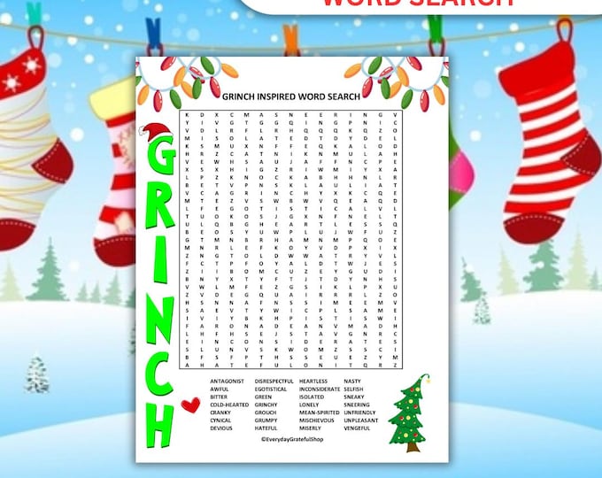 Grinch Inspired Word Search Puzzle Christmas Holiday Fun, Festive ...