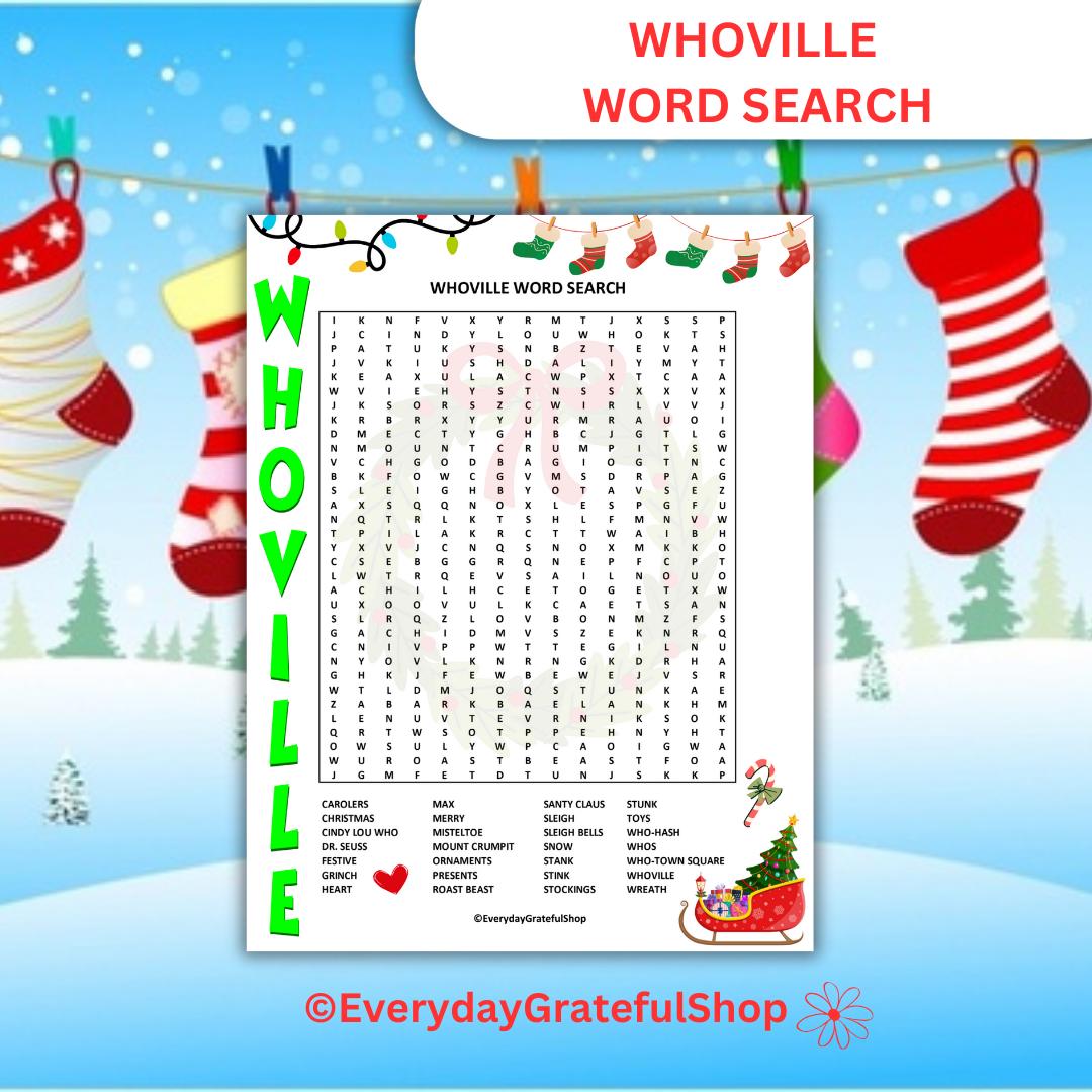 Grinch Whoville Word Search Puzzle, Christmas Holiday Activity (digital ...