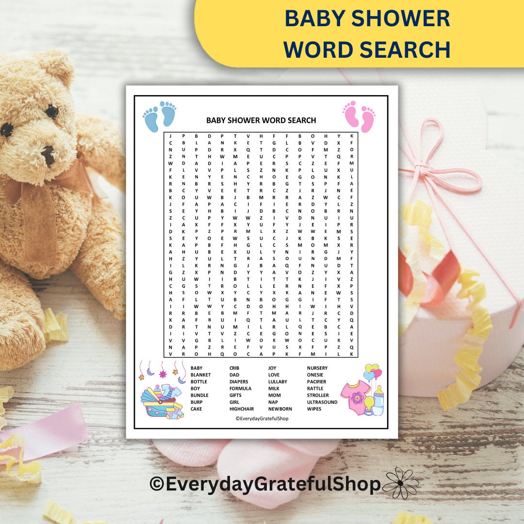 Sopa de letras imprimible para baby shower: juego de actividades ...