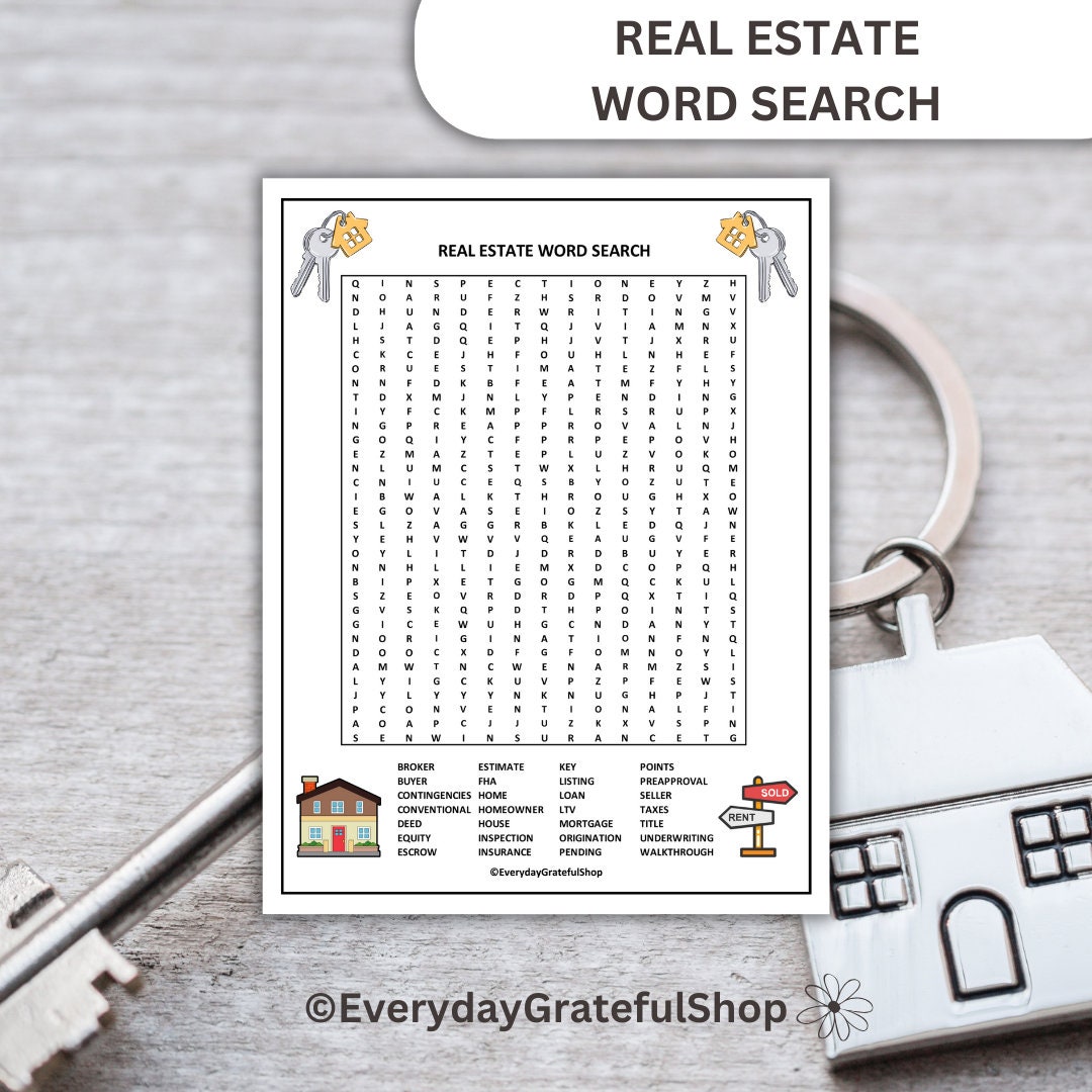 Real Estate Word Search Property Word Search Puzzle Real Estate-themed ...