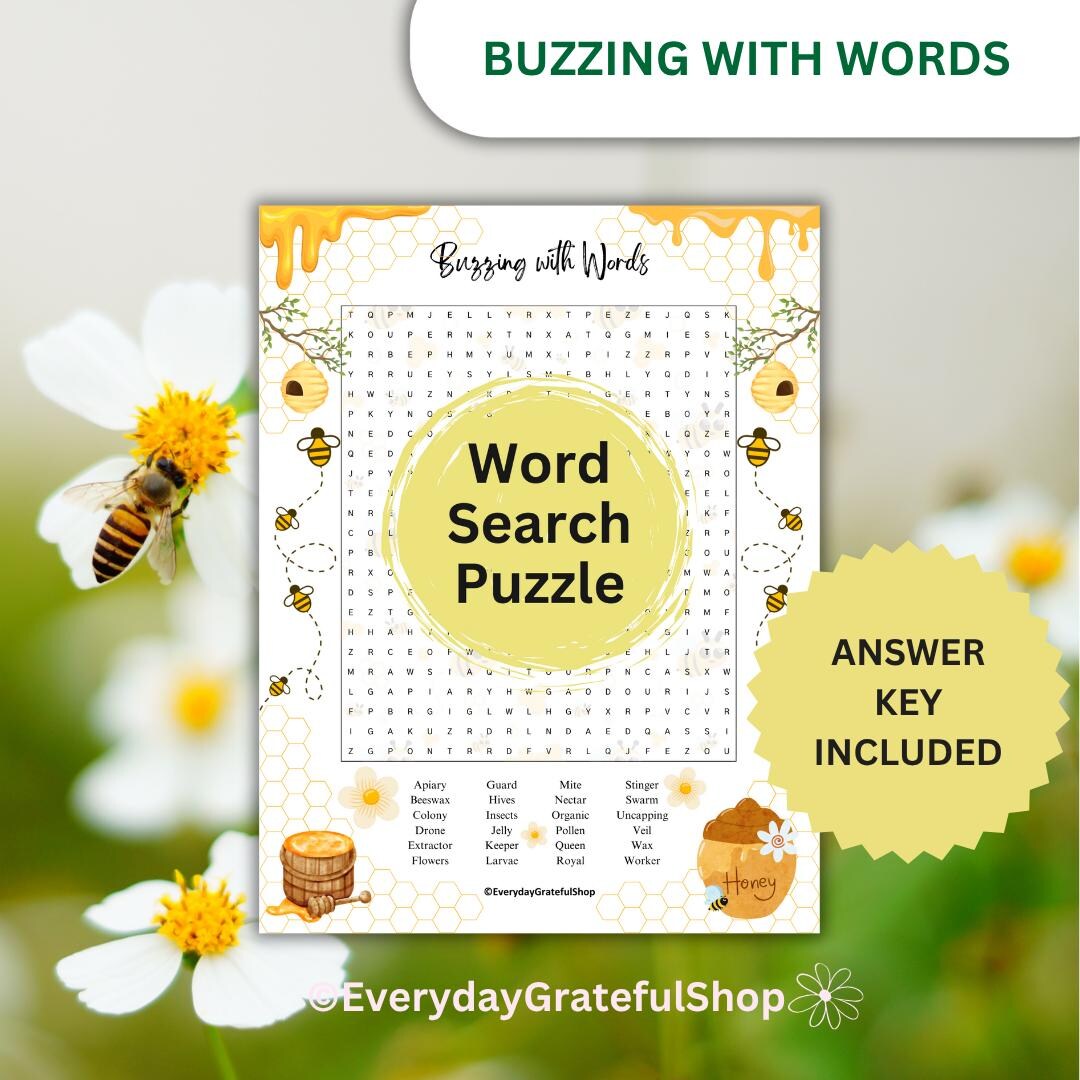 Bee Word Search Puzzle Printable | Fun Bee Lover Activity | Educational ...