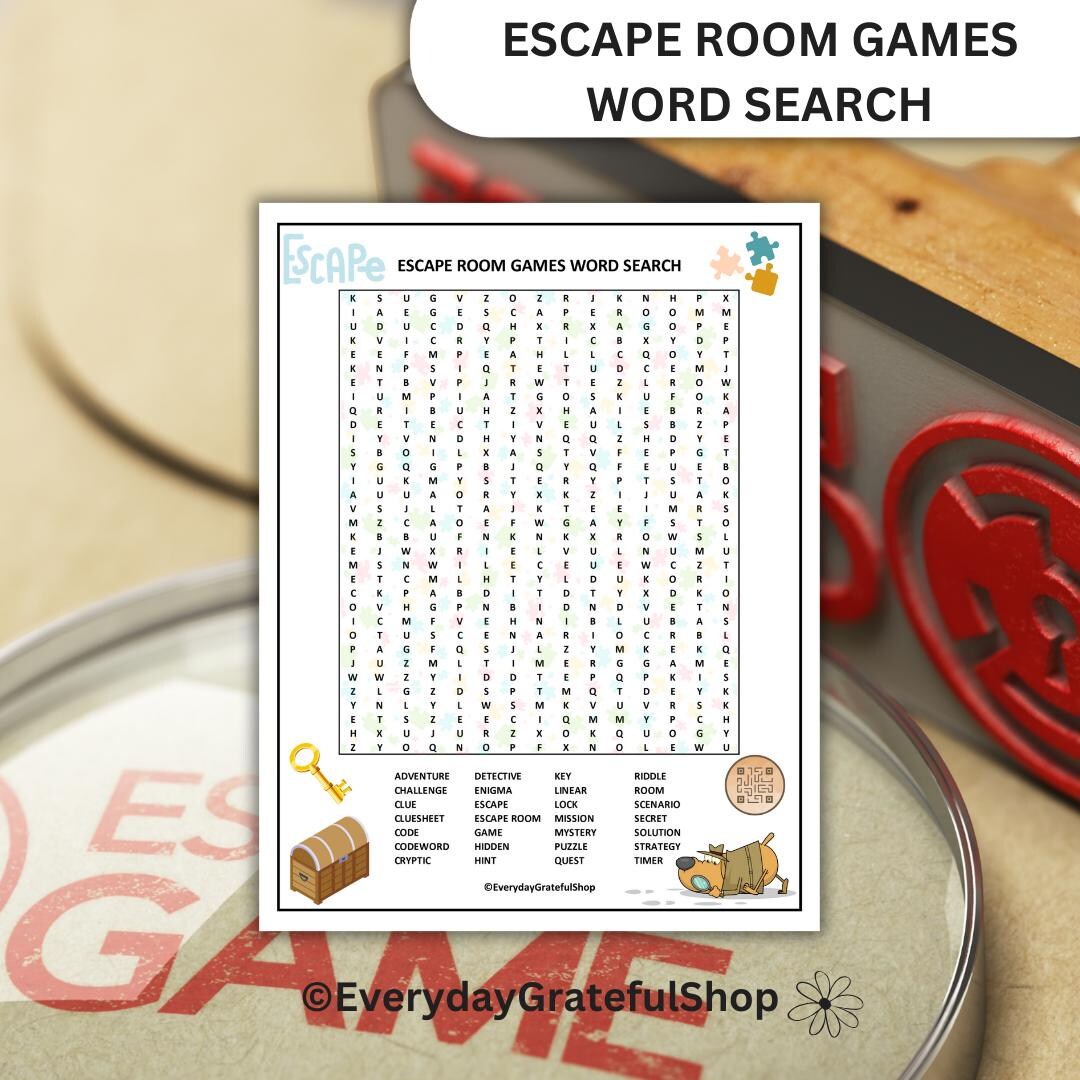 Escape Room Game Word Search Puzzle - Fun Challenge for Game Nights ...