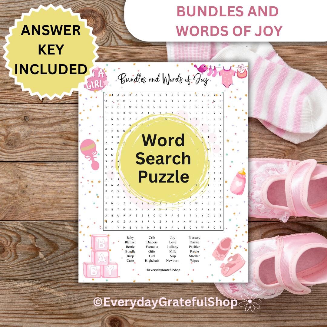 Pink Baby Shower Word Search: Printable Girl Party Game (PDF Download ...