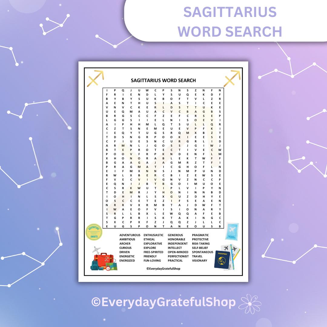 Sagittarius Zodiac Sign Word Search Puzzle - Fun Astrology Game ...
