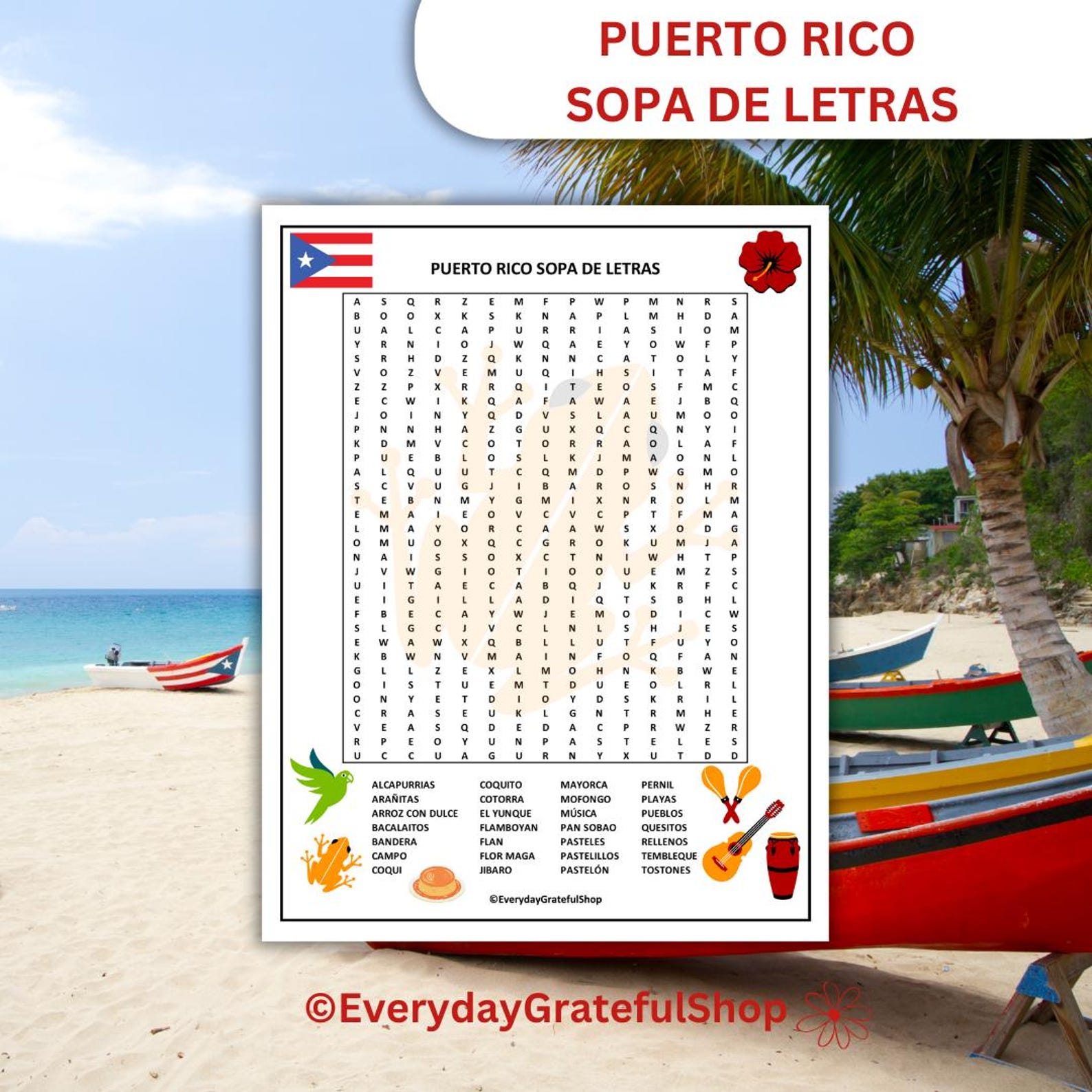 Puerto Rico Word Search Puzzle: Spanish Language Game (digital Download ...