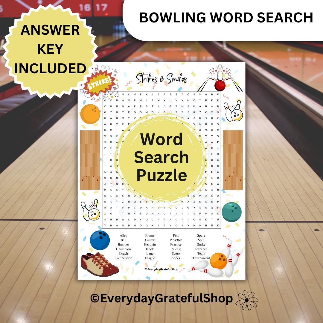 Bowling Word Search Puzzle: Printable Kids Party Game (PDF Download - Etsy