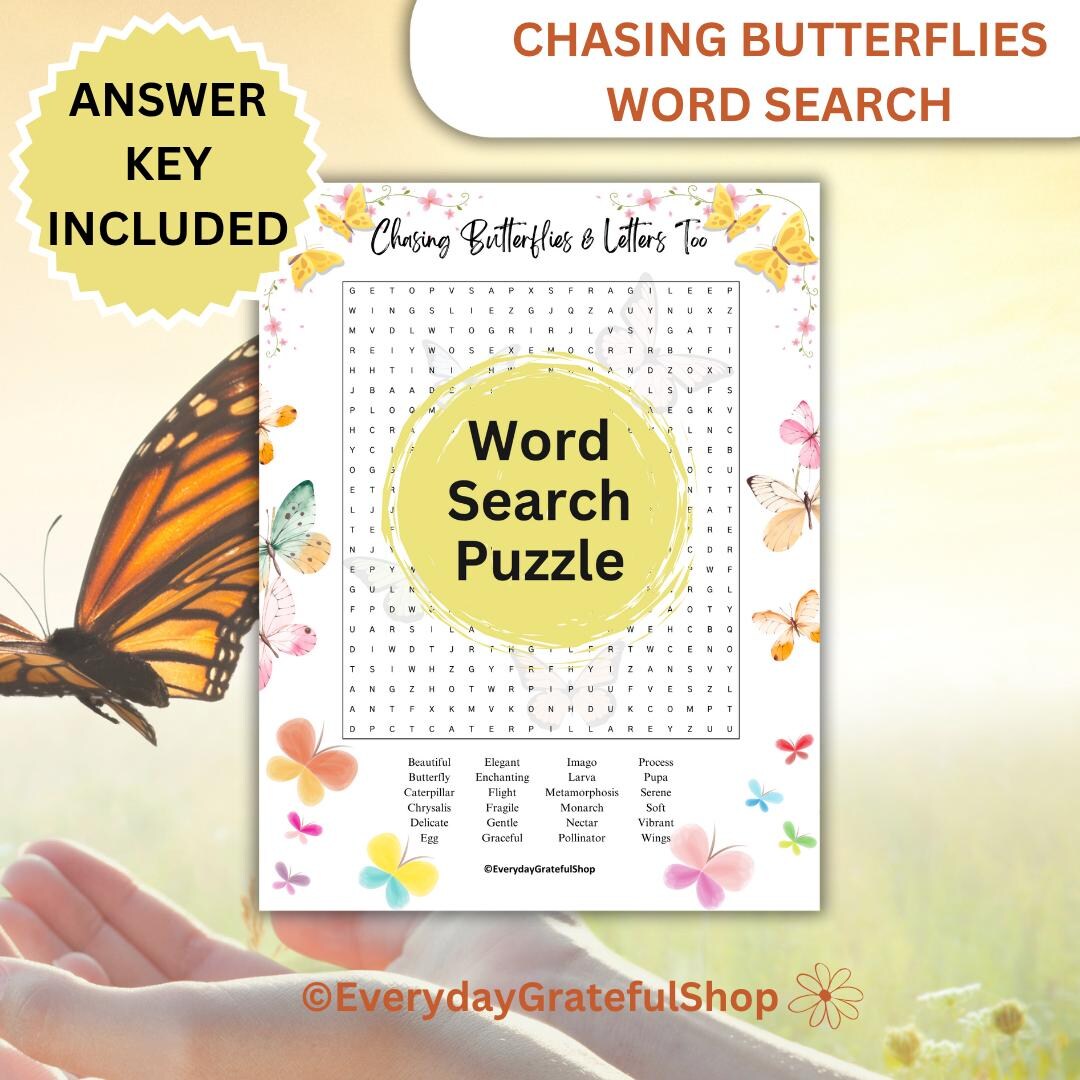 Butterfly Word Search Puzzle: Educational Activity (digital Download ...