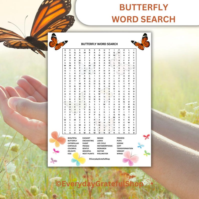 Butterfly Word Search Puzzle Butterfly-themed Activity Butterflies Word ...