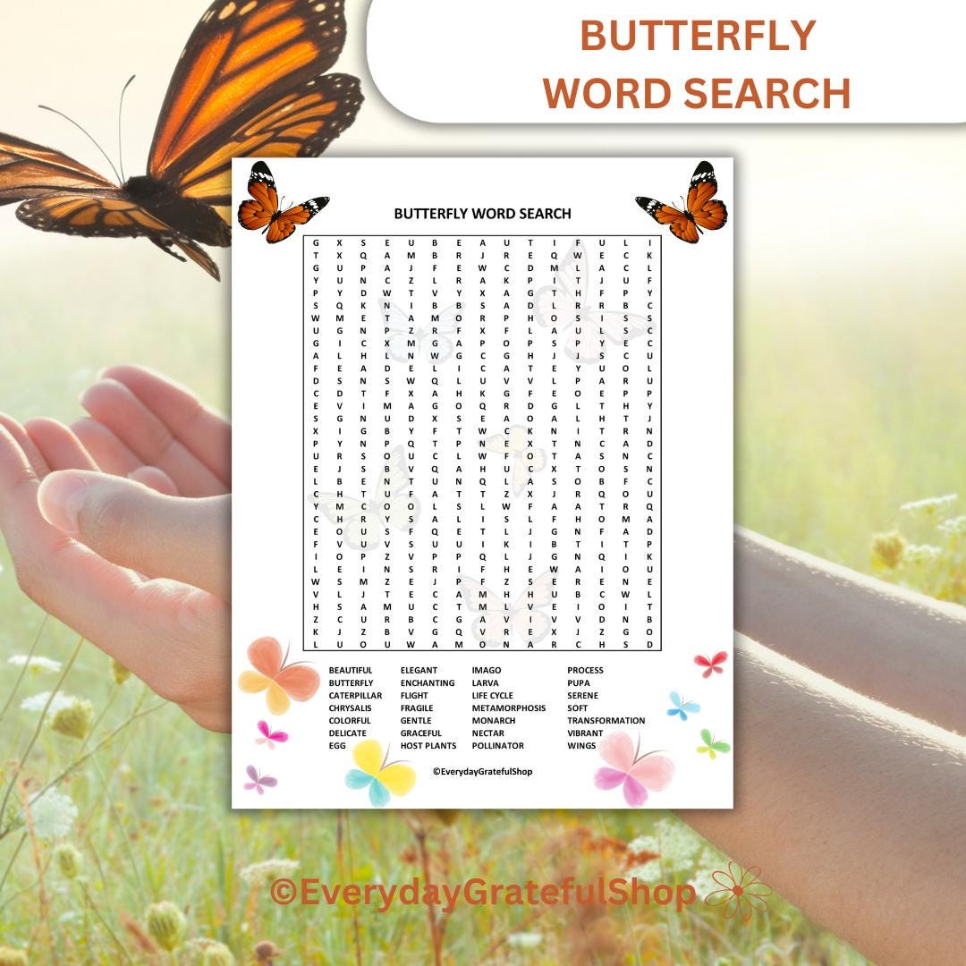 Butterfly Word Search Puzzle Butterfly-themed Activity Butterflies Word ...