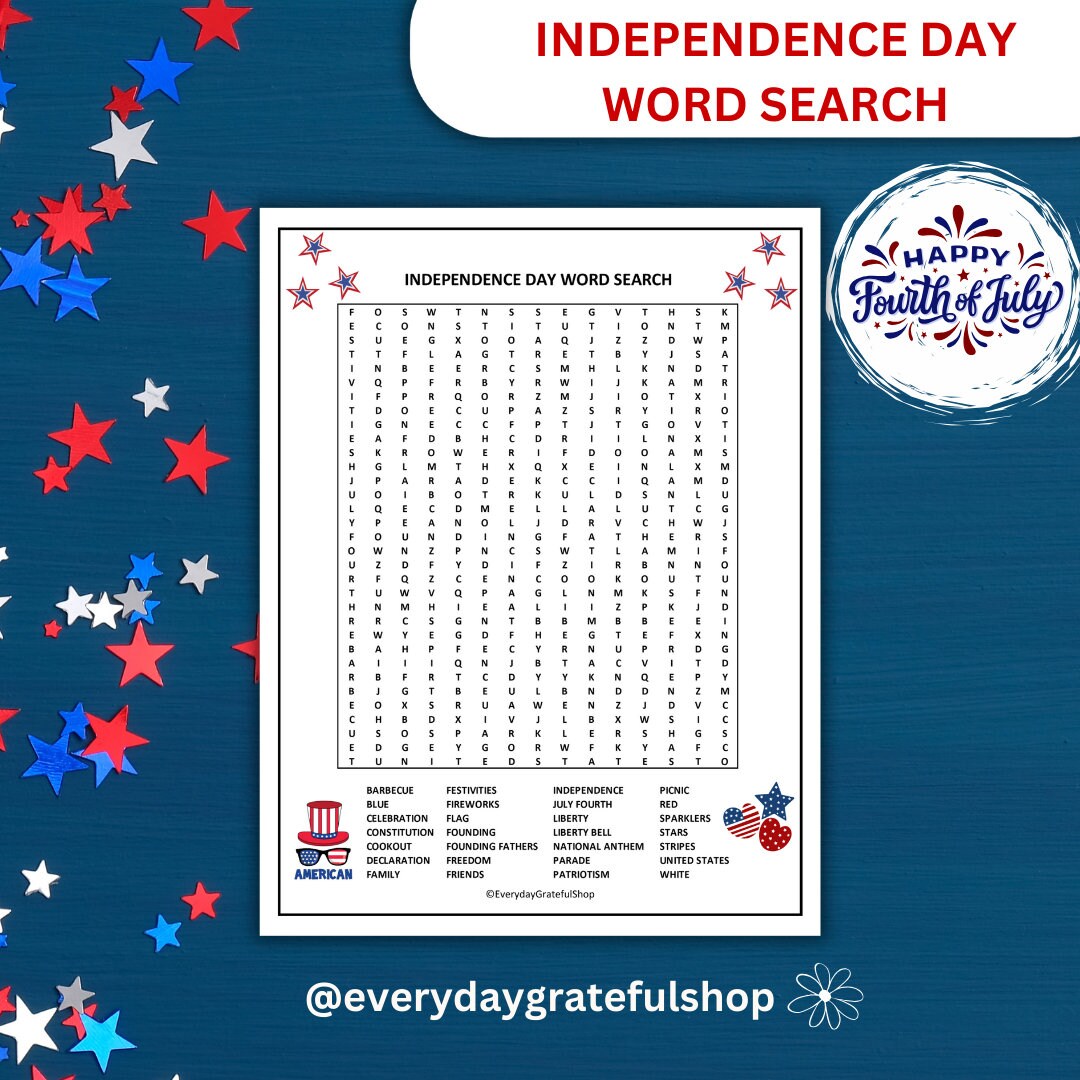 Independence Day Word Search Patriotic Puzzle Fourth of July Word ...