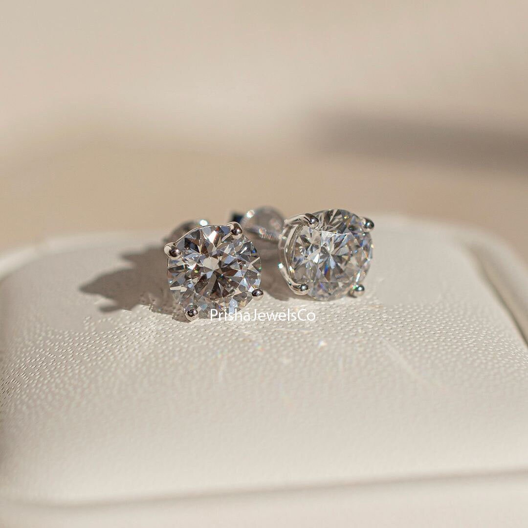 3.00 TCW Lab Grown Round Brilliant Cut Diamond Stud Earrings 4 Prong in ...