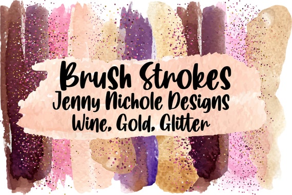 Digital Brush Strokes: Wine Purple Gold Glitter PNG File - Etsy