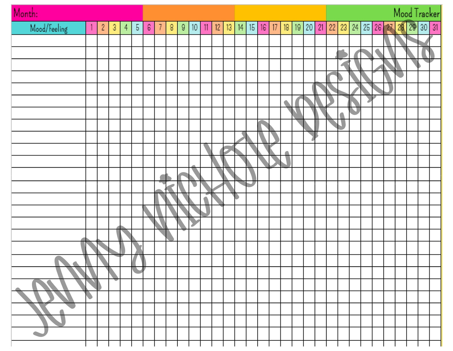 Digital Bullet Journal: Year in Pixels Habit/symptom/mood - Etsy