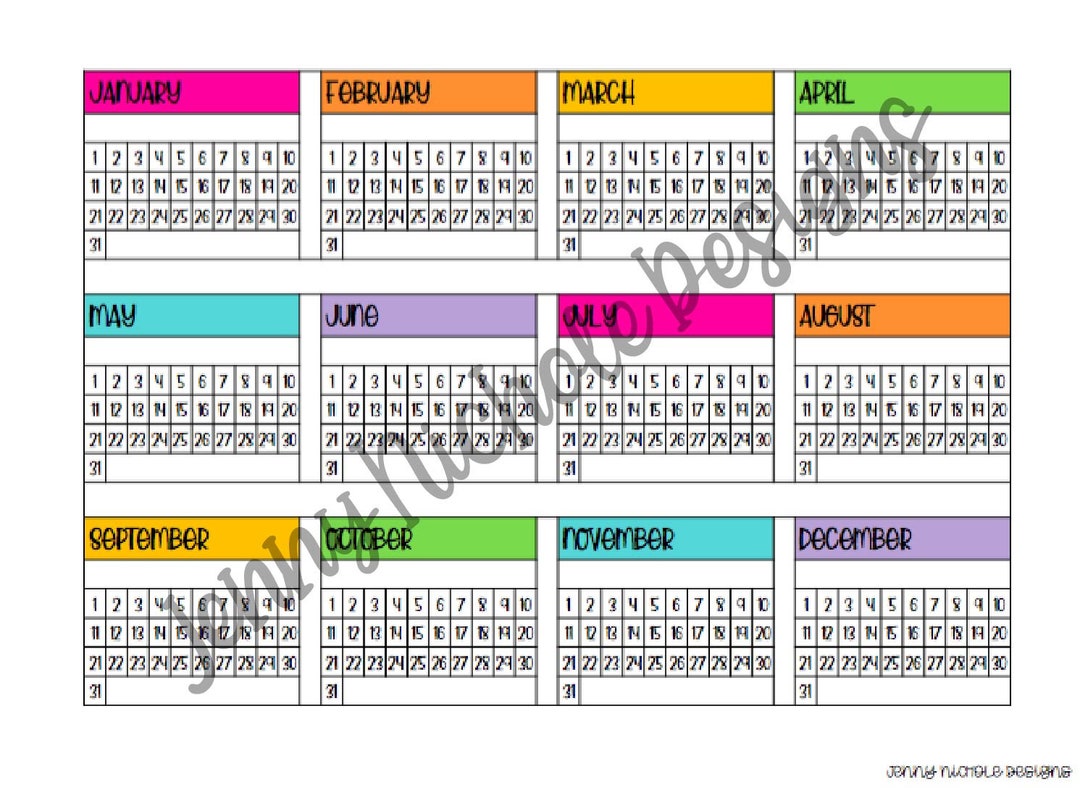 PRINTABLE Bullet Journal Planner/insert: Yearly Mini-calendars ...