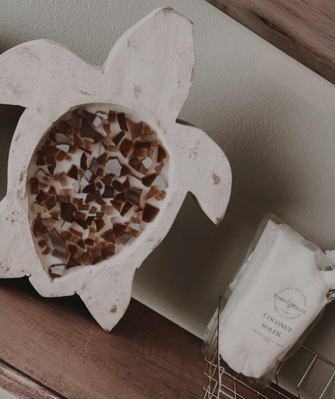 Fire Glass Sea Turtle Candle Wooden Bowl Coconut Soy Candle Eco ...