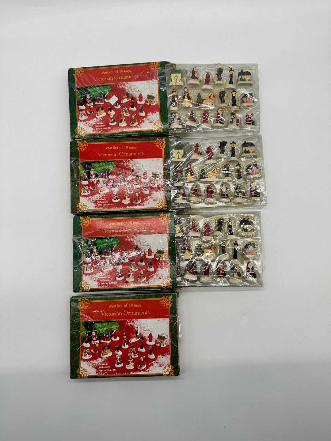 Vtg Lot 4 Giftco Toyland Ornaments Hand Painted Set of 18 Micro Mini ...