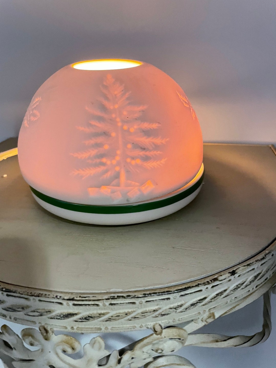 Spode Christmas Tree Holly Lithophane Covered Candle Holder Votive ...