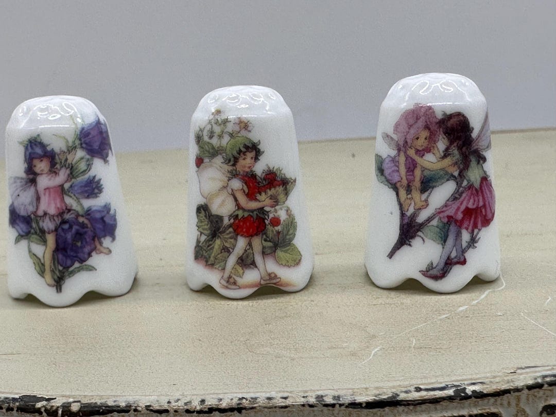 Vintage Set of 3 Thimbles FLOWER & FARIES Collection Frederick Warne ...