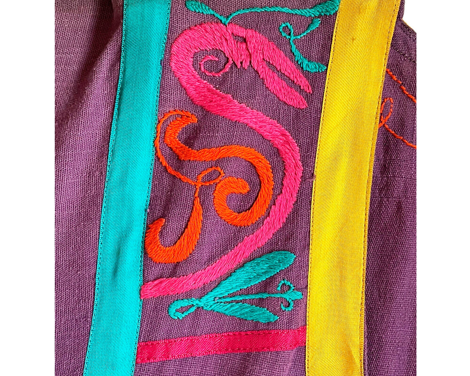 JOSEFA Mexico '70s Caftan Duster the Barefoot Eagle Purple Embroidered ...