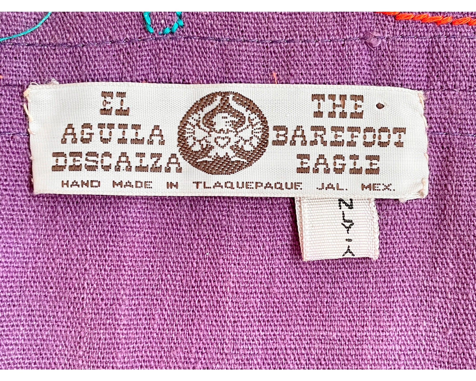 JOSEFA Mexico '70s Caftan Duster the Barefoot Eagle Purple Embroidered ...