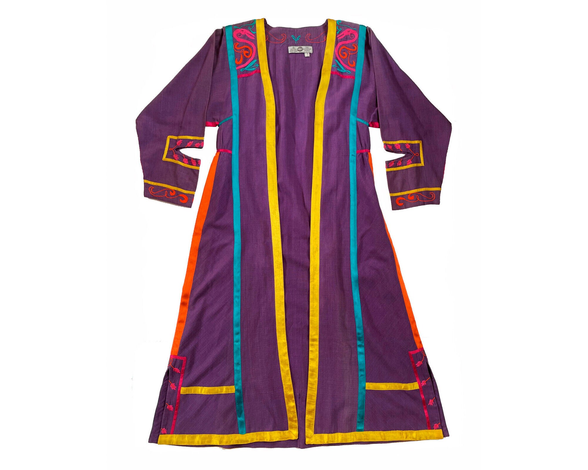 JOSEFA Mexico '70s Caftan Duster the Barefoot Eagle Purple Embroidered ...