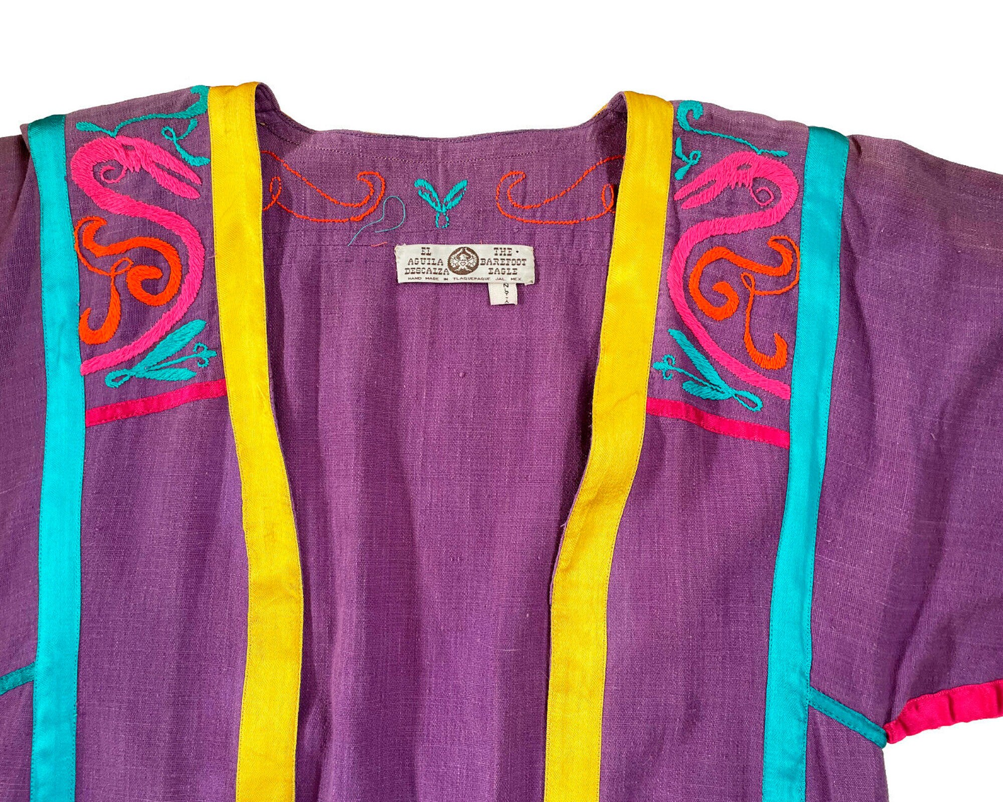 JOSEFA Mexico '70s Caftan Duster the Barefoot Eagle Purple Embroidered ...