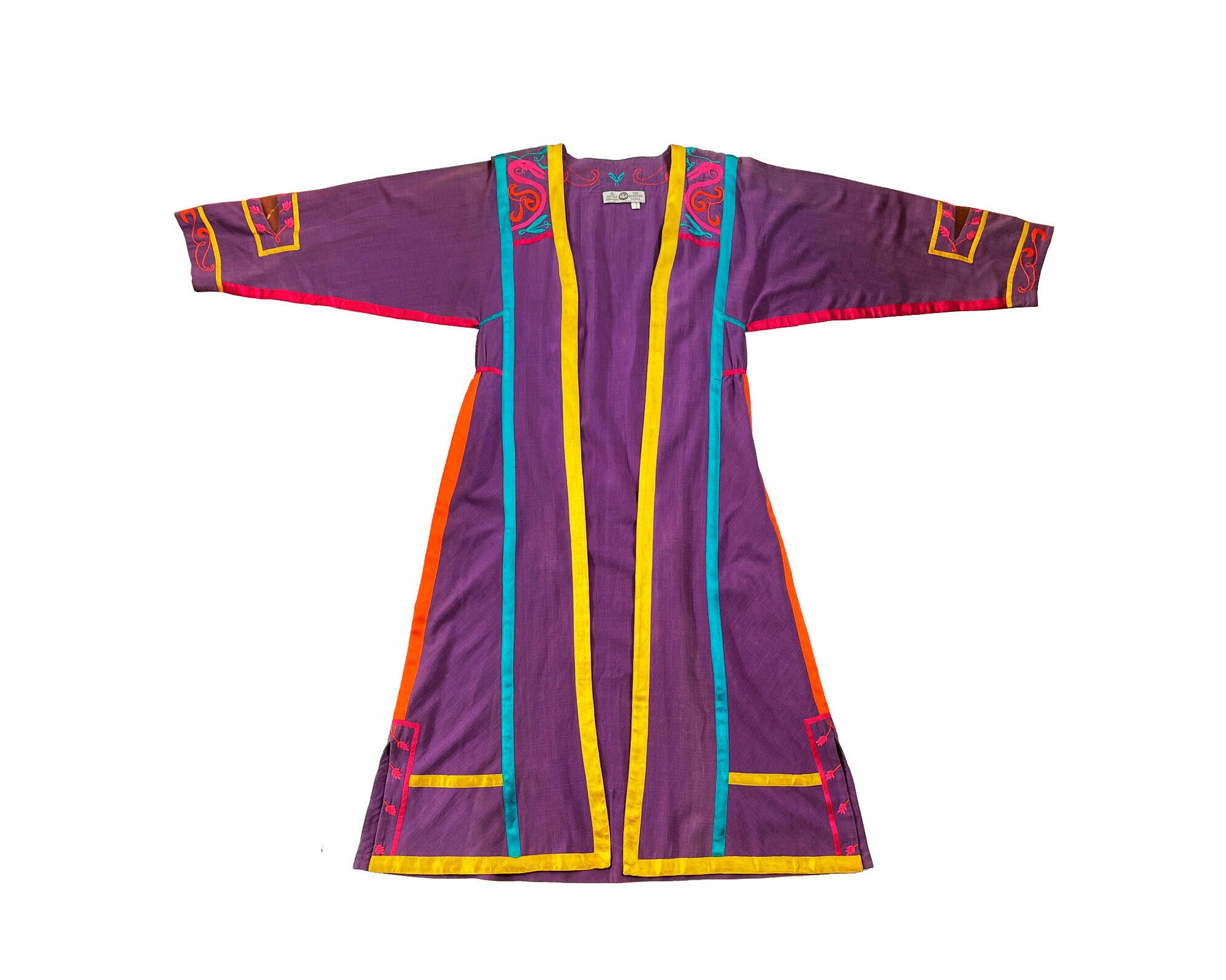 JOSEFA Mexico '70s Caftan Duster the Barefoot Eagle Purple Embroidered ...