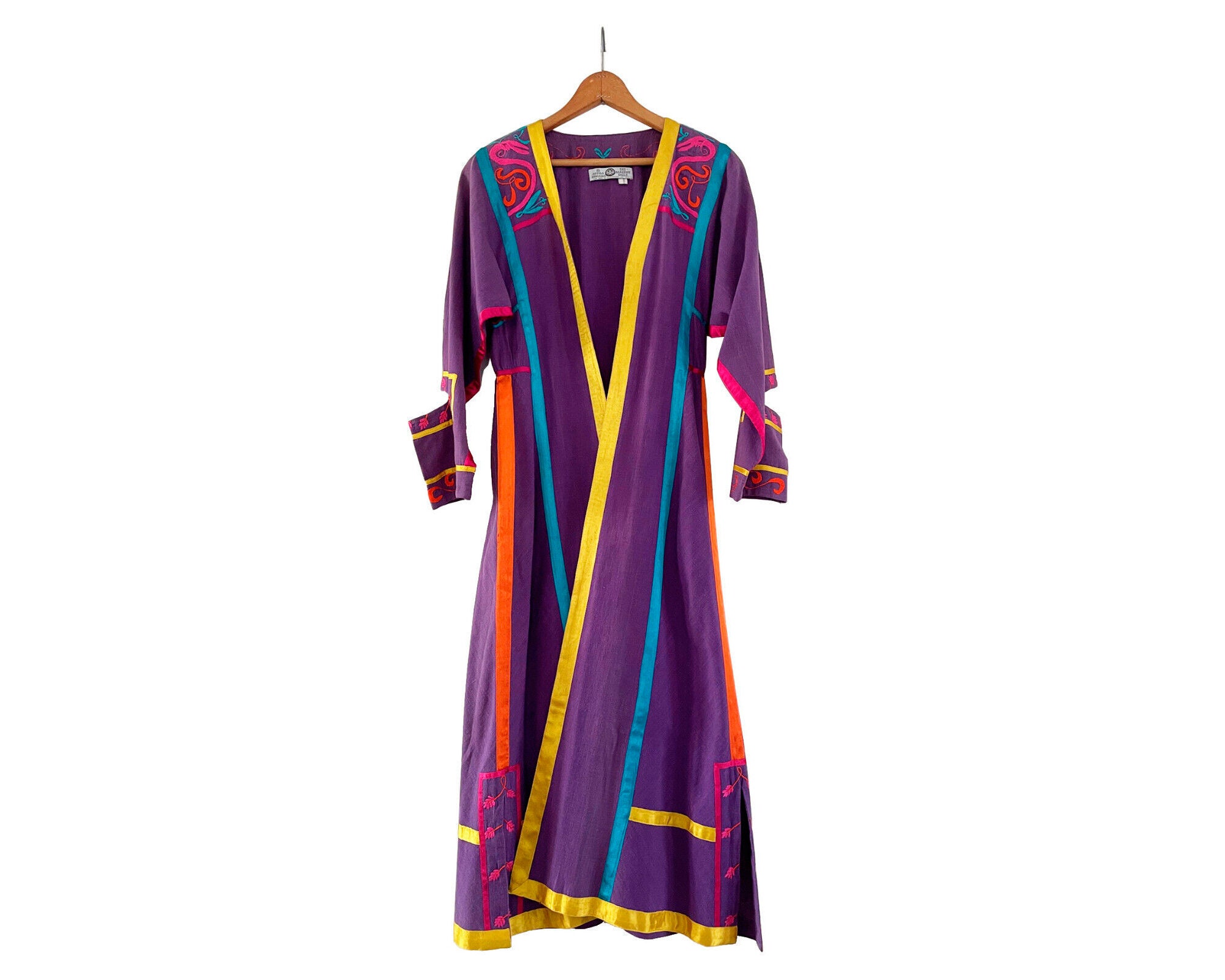 JOSEFA Mexico '70s Caftan Duster the Barefoot Eagle Purple Embroidered ...
