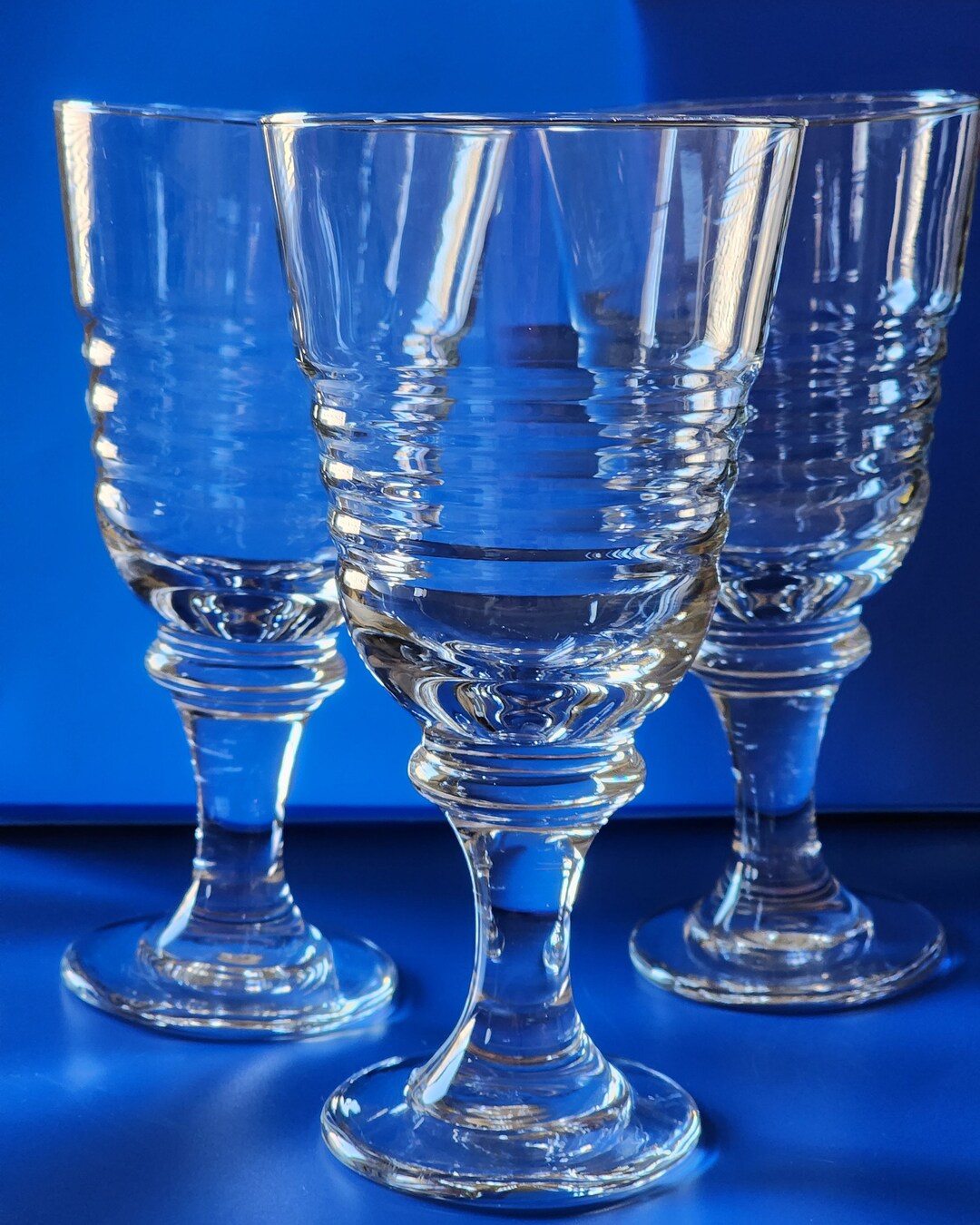 Set of 3 Libbey Clear Monclova Ribbed Pattern Spool Stemmed Water ...