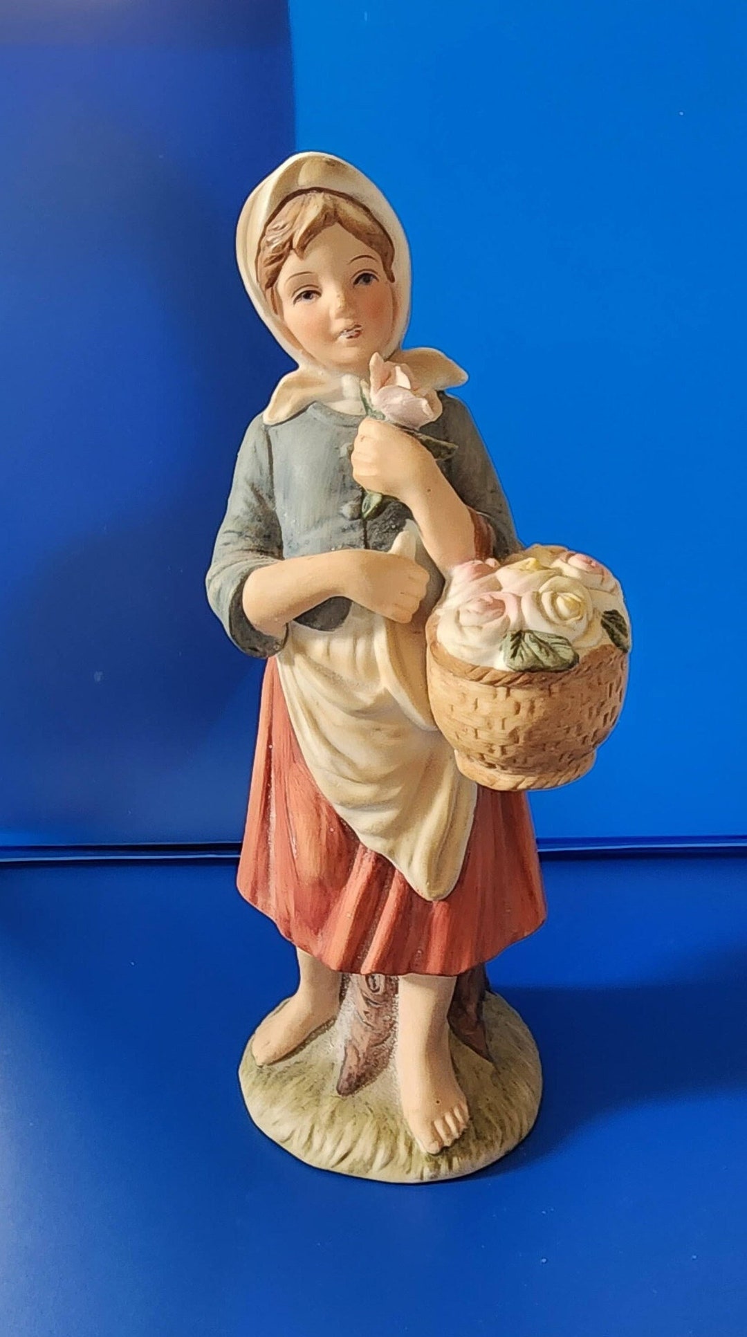 Vintage Lefton Hand Painted Porcelan Girl With Rose and Flower Basket ...